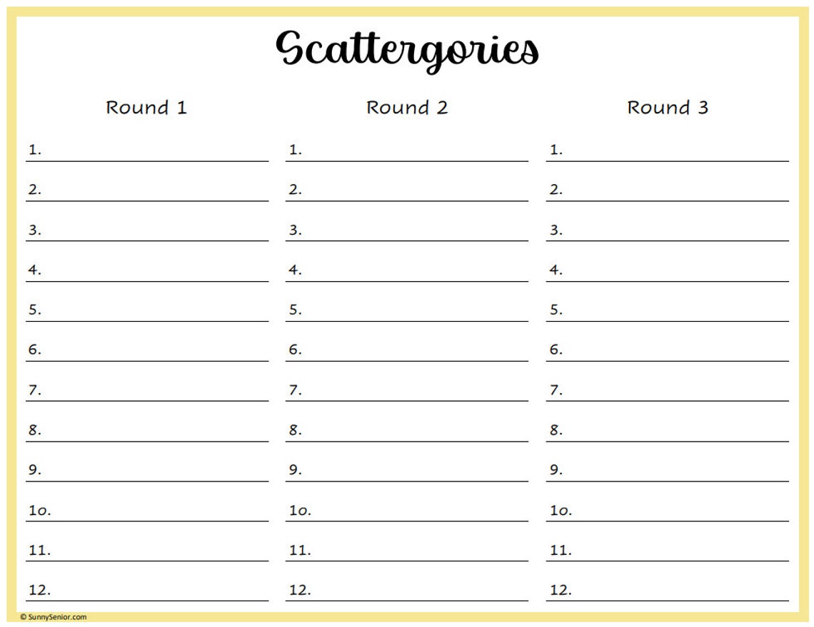 Scattergories Printable Game for Kids: Build Vocabulary and Have Fun ...