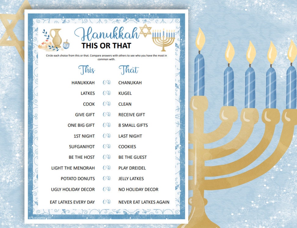 Hanukkah This or That Game, Printable Chanukah Games for Kids, Adults ...