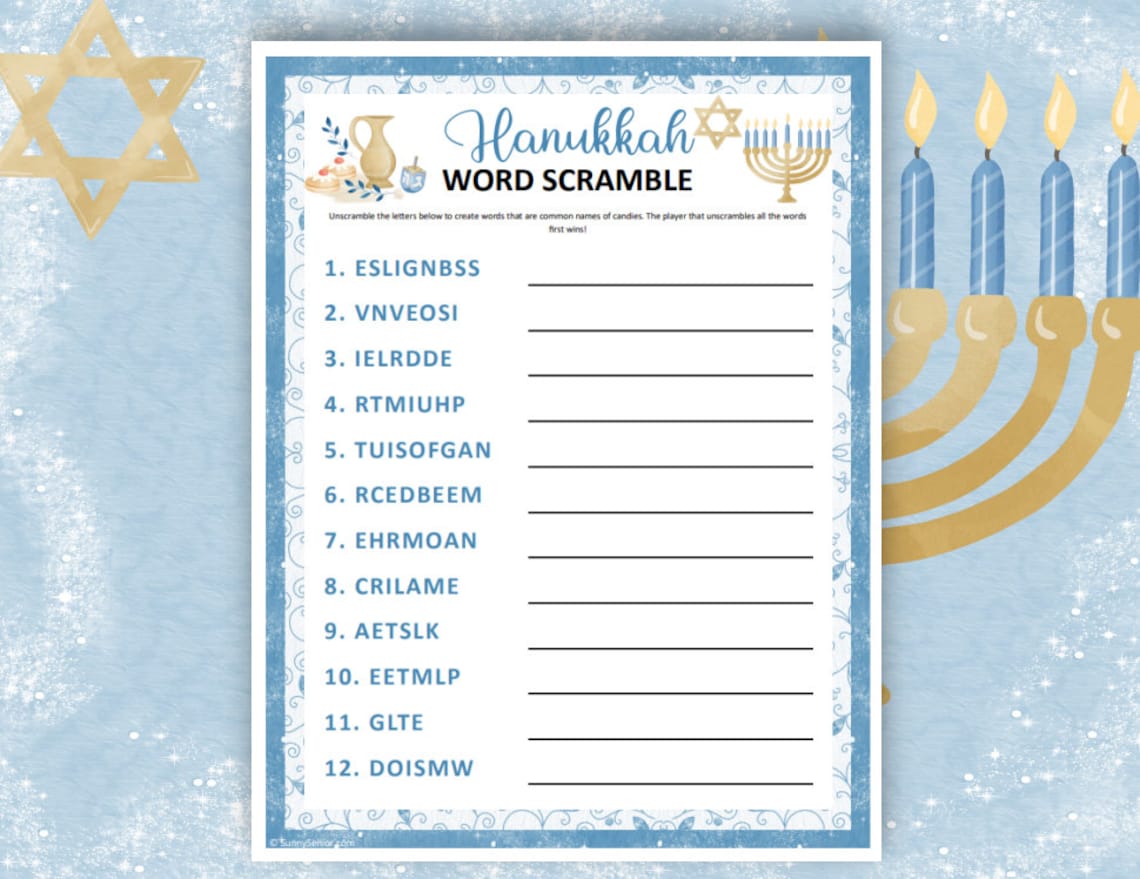 Hanukkah Games Word Scramble, Printable Chanukah Games for Kids, Adults ...