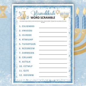 Hanukkah Games Word Scramble, Printable Chanukah Games for Kids, Adults ...