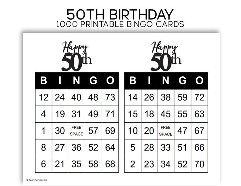 Happy 50th Birthday Printable Bingo Cards - Set of 1000 - Etsy