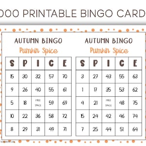 Autumn Printable Bingo Cards Set of 1000 - Etsy