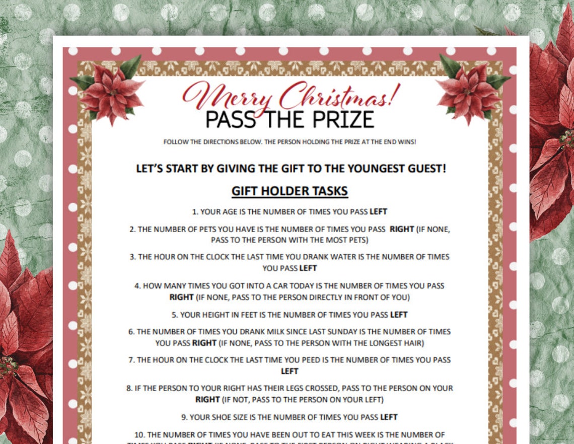 Christmas Pass the Prize Game: Printable Holiday Activity (PDF) - Etsy