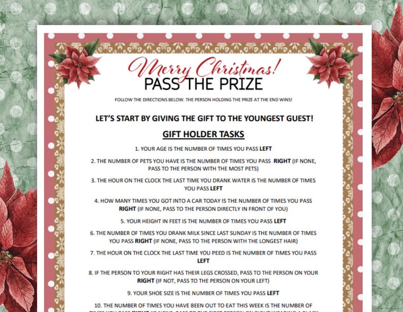 Christmas Pass the Prize Game: Printable Holiday Activity (PDF) - Etsy