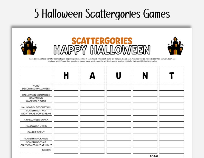5 Pack Haunted Halloween Scattergories Games - Etsy