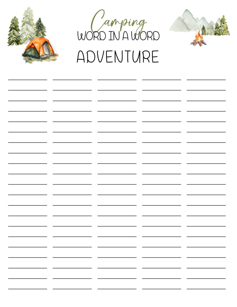 Camping Adventure Word Games: Printable Fun for Outdoor Enthusiasts - Etsy