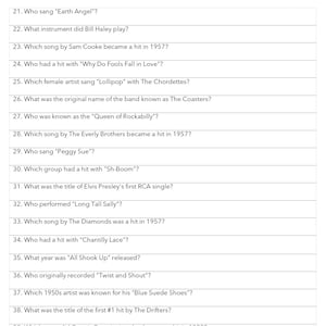 1950s Music Trivia: 100 Printable Questions for a Rockin' Retro Quiz ...