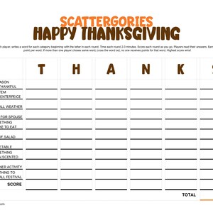 5 Pack Harvest Feast Thanksgiving Scattergories Games - Etsy