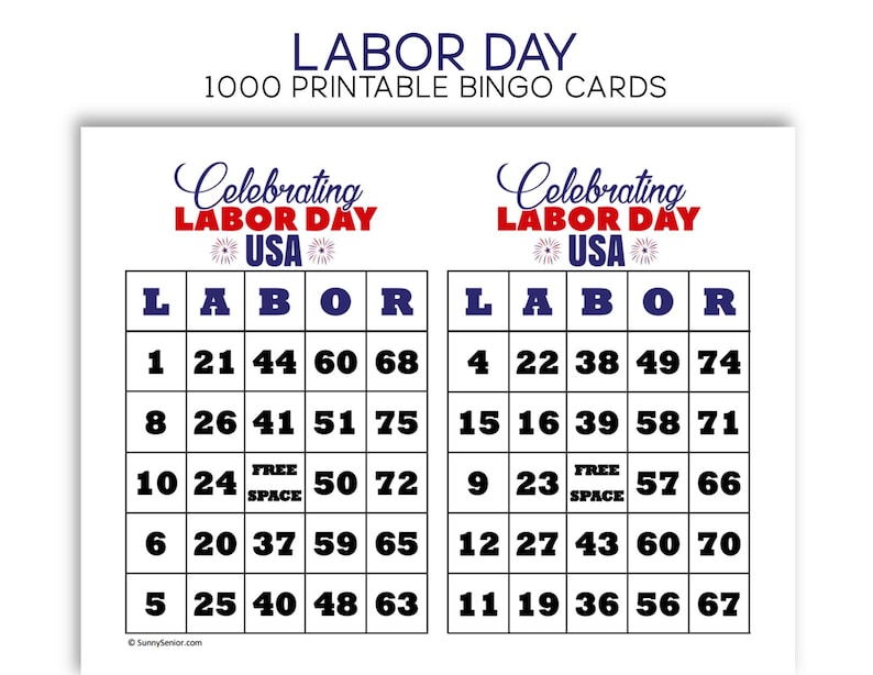 Labor Day Bingo for Your Party 1000 Printable Cards - Etsy