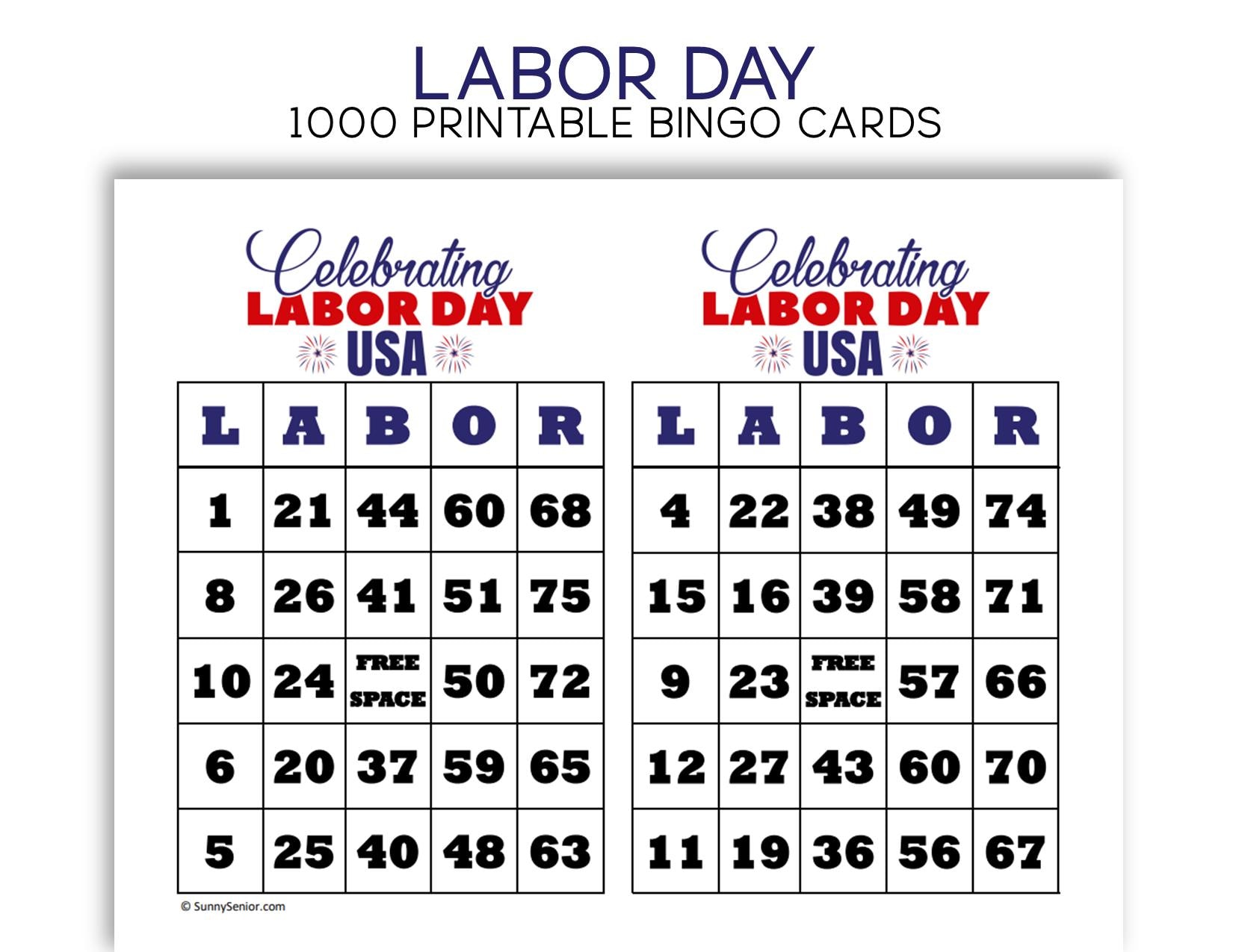 Labor Day Bingo for Your Party 1000 Printable Cards - Etsy