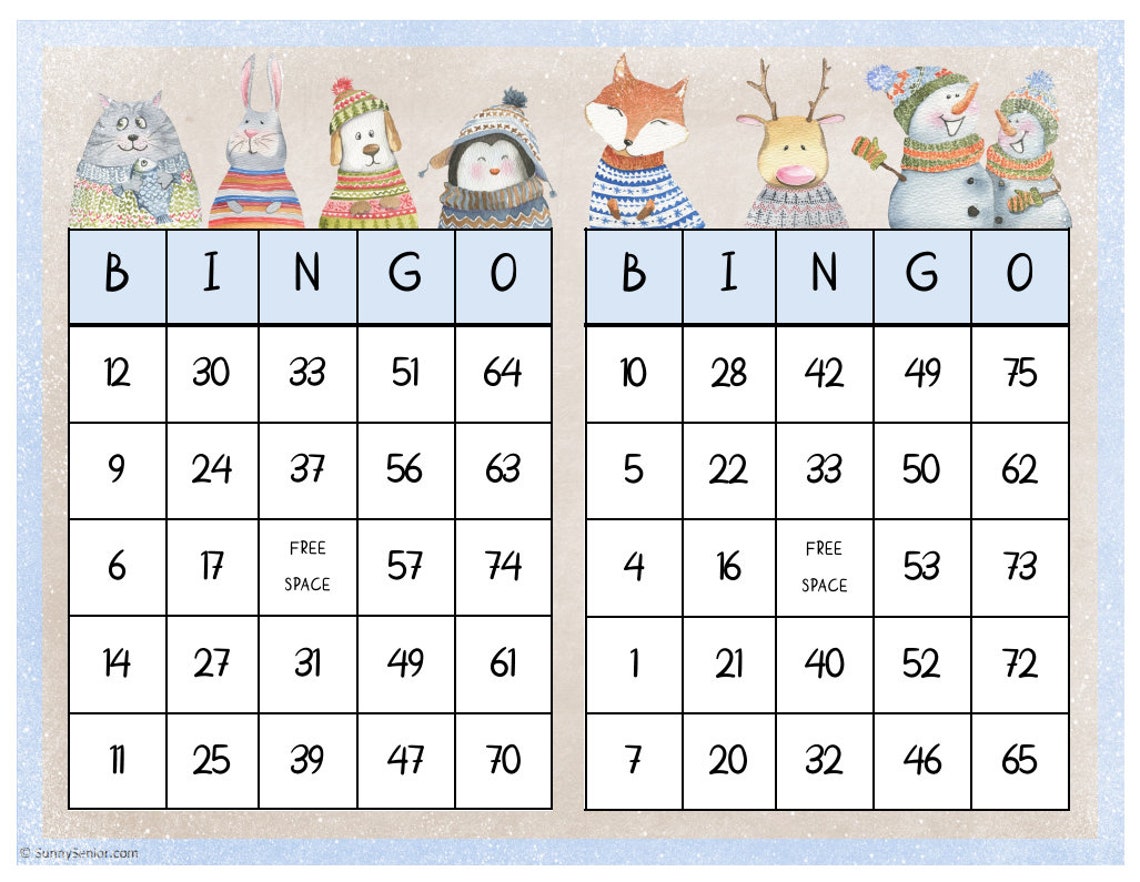 1000 Winter Bingo Cards Printable for Kids Winter Wonderland Party Game ...