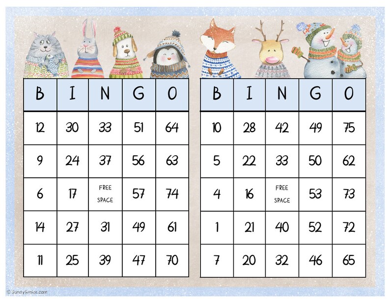 1000 Winter Bingo Cards Printable for Kids Winter Wonderland Party Game ...