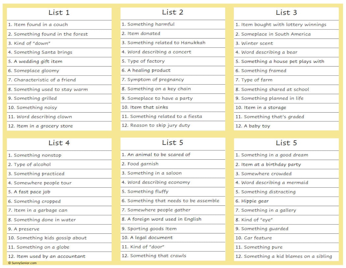 Scattergories Printable Game for Kids: Build Vocabulary and Have Fun ...