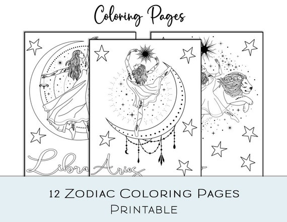 12 Easy Zodiac Horoscope Coloring Pages Dancing Moon Instant - Etsy