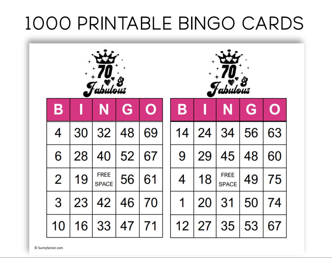 Celebrate 70 With These Birthday Bingo Cards 1000 Printable Pack - Etsy