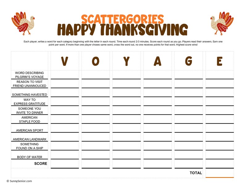 5 Pack Harvest Feast Thanksgiving Scattergories Games - Etsy