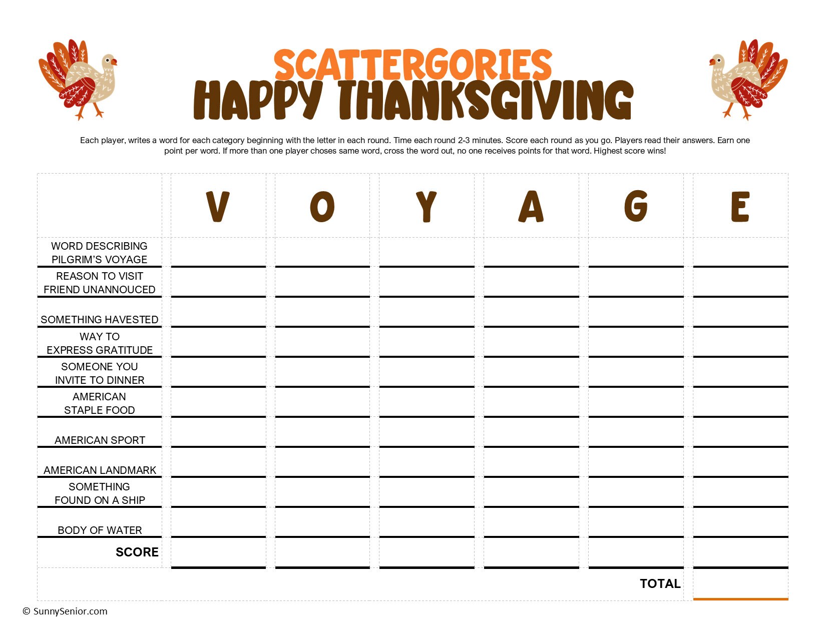 5 Pack Harvest Feast Thanksgiving Scattergories Games - Etsy