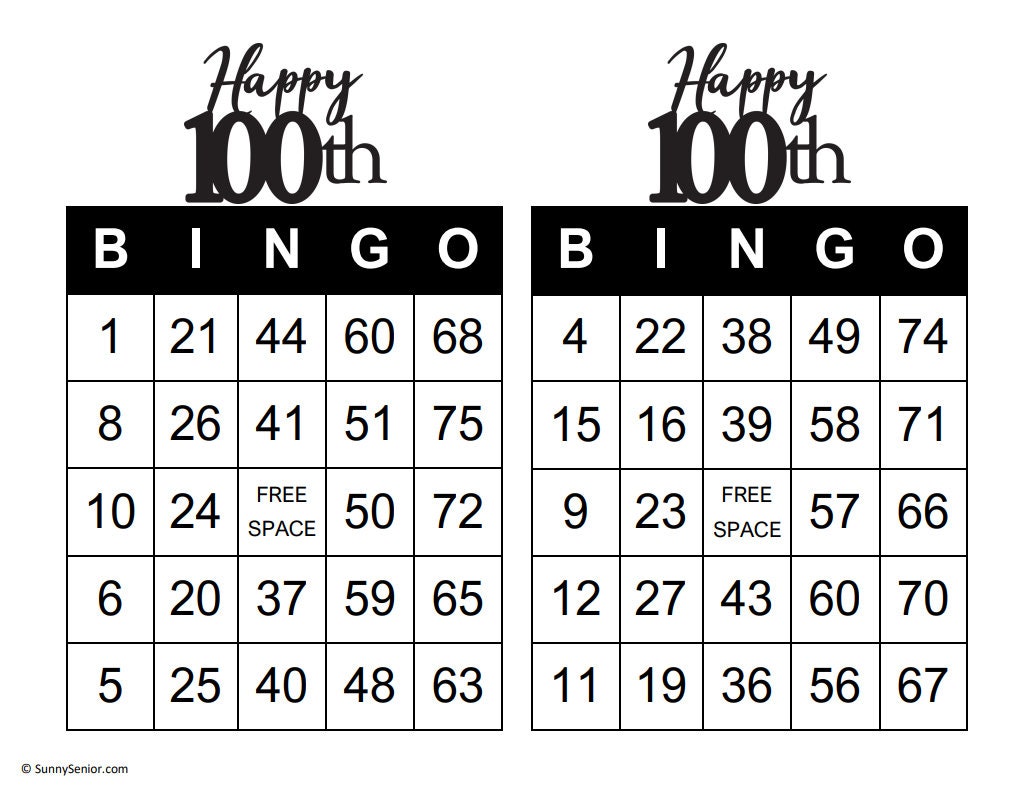 100th Birthday Bingo for Adults, Printable 100th Birthday Party Game ...