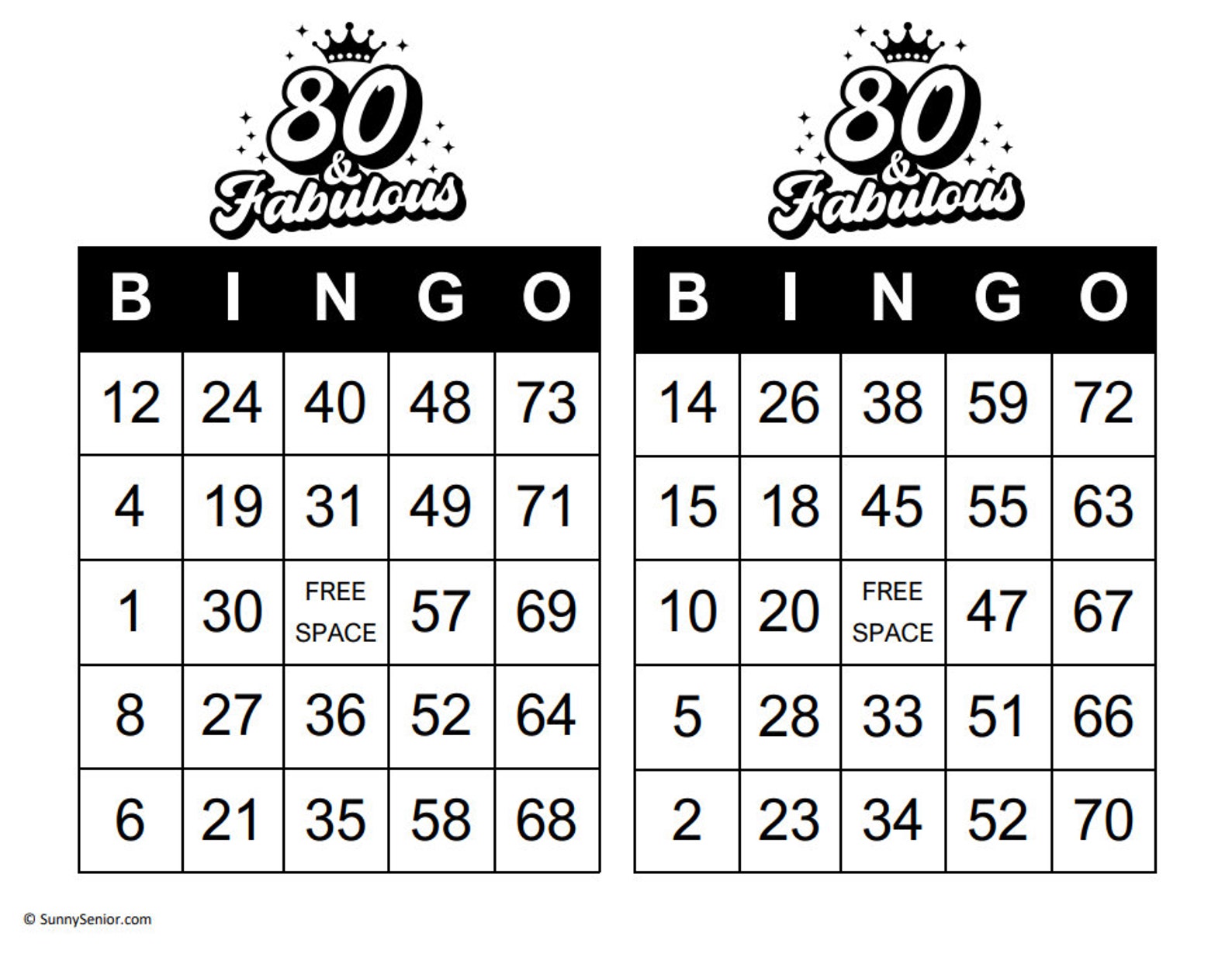 80th Birthday Printable Bingo Cards - Set of 1000 - Etsy