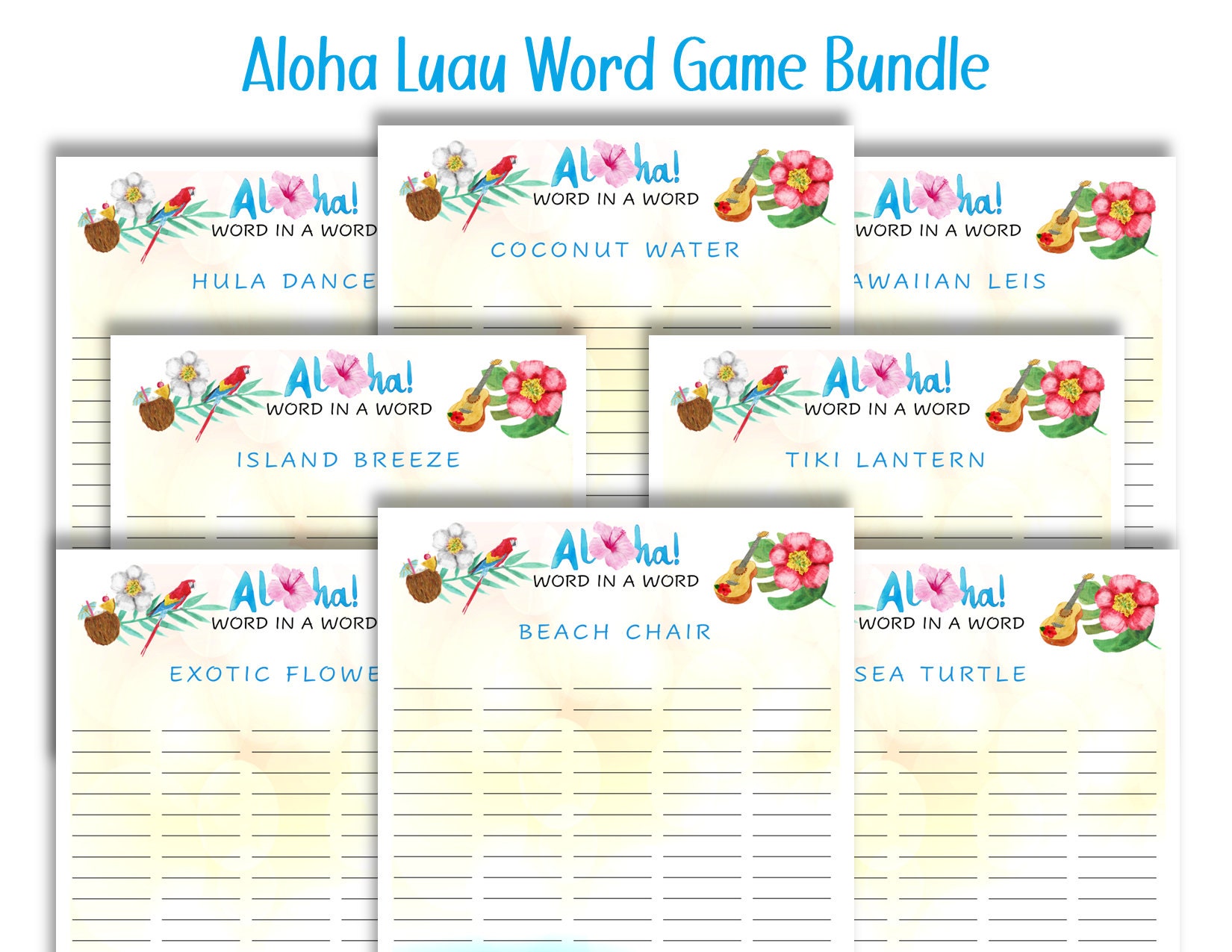Tropical Luau Word-in-a-word Party Games Pack - Etsy