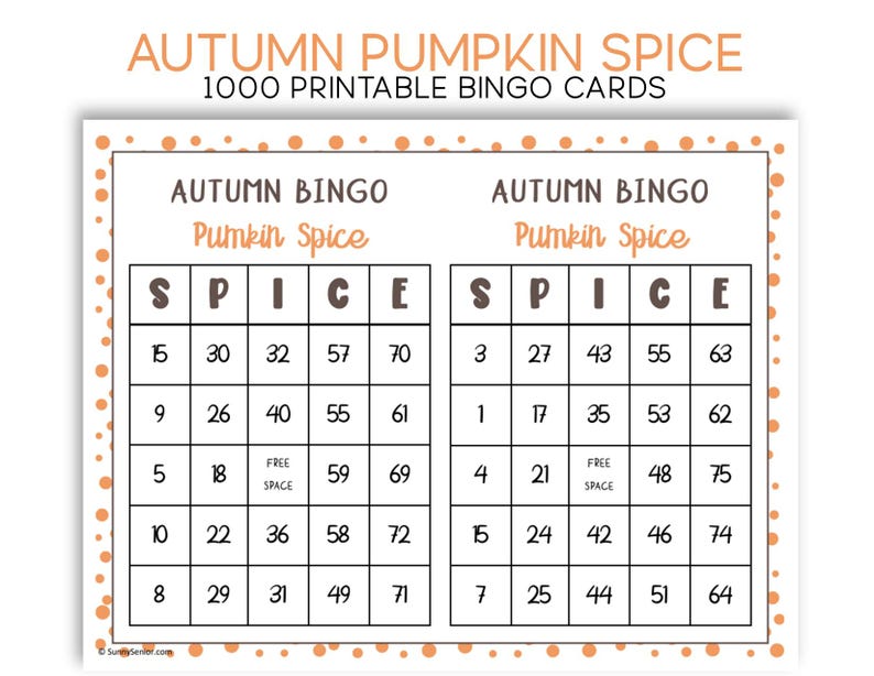Autumn Printable Bingo Cards - Set of 1000 - Etsy