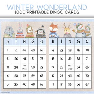 1000 Winter Bingo Cards Printable for Kids Winter Wonderland Party Game ...