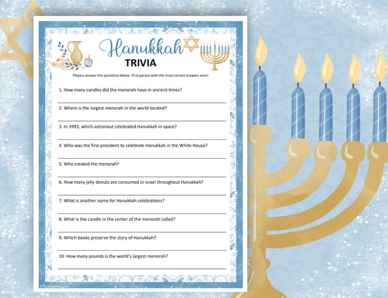 Hanukkah Trivia Game: Printable Chanukah Activities (PDF Download) - Etsy