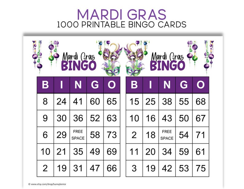 1000 Printable Mardi Gras Bingo Cards – Includes Calling Cards ...