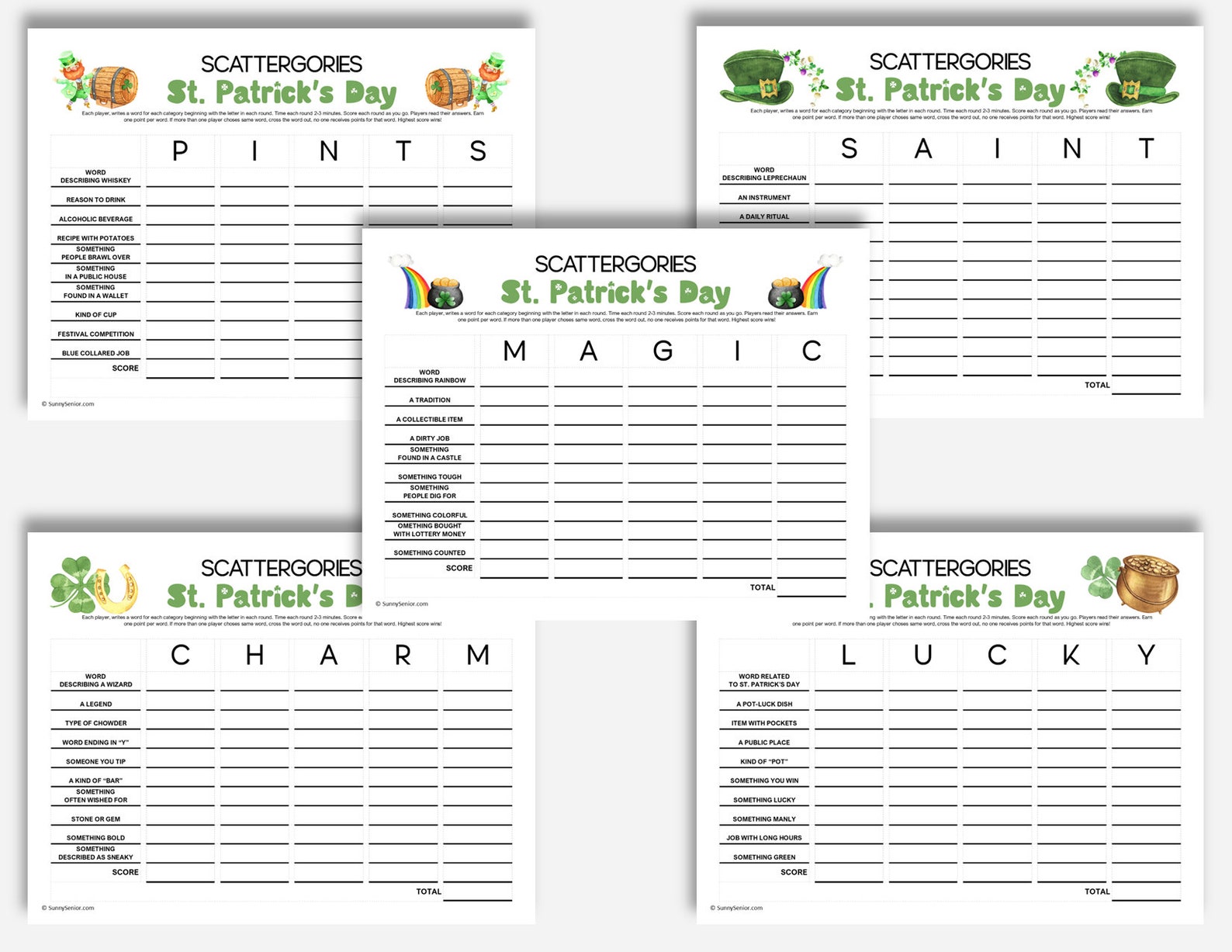 5 Pack Lucky Leprechaun Scattergories Games - Etsy