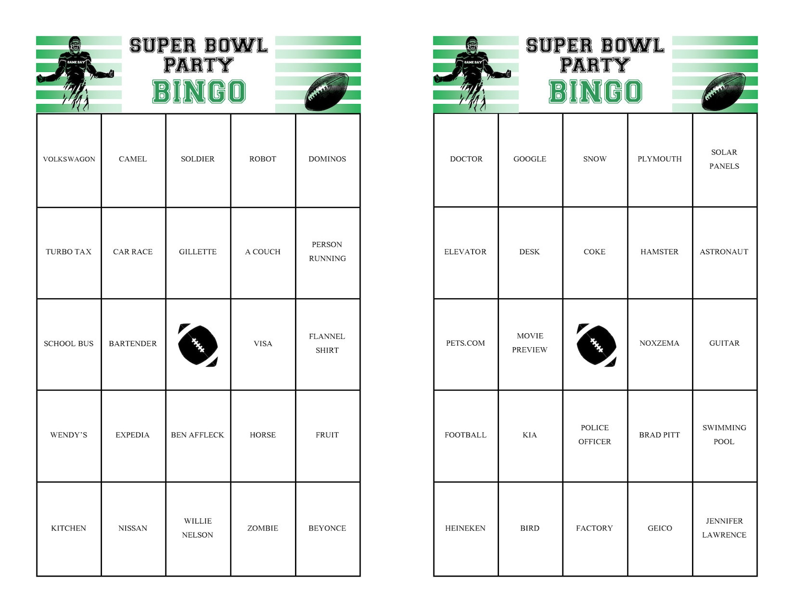 Super Bowl Party Bingo - Printable Game for Unforgettable Ad-watching ...