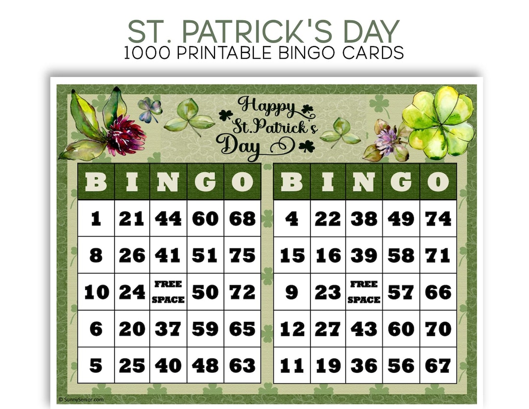 1000 St. Patrick's Day Bingo Cards, Printable, PDF St. Paddy's Day ...