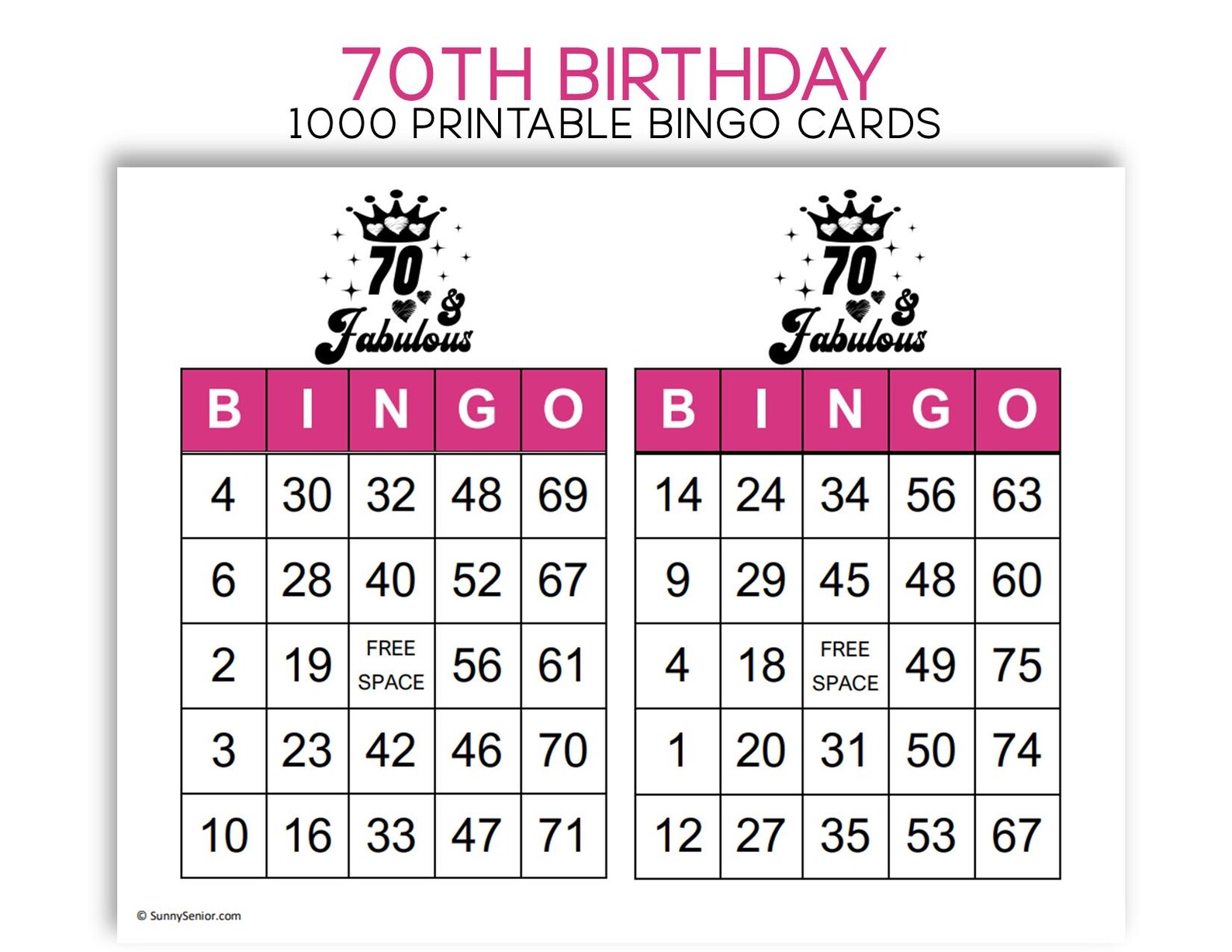 Celebrate 70 With These Birthday Bingo Cards - 1000 Printable Pack - Etsy