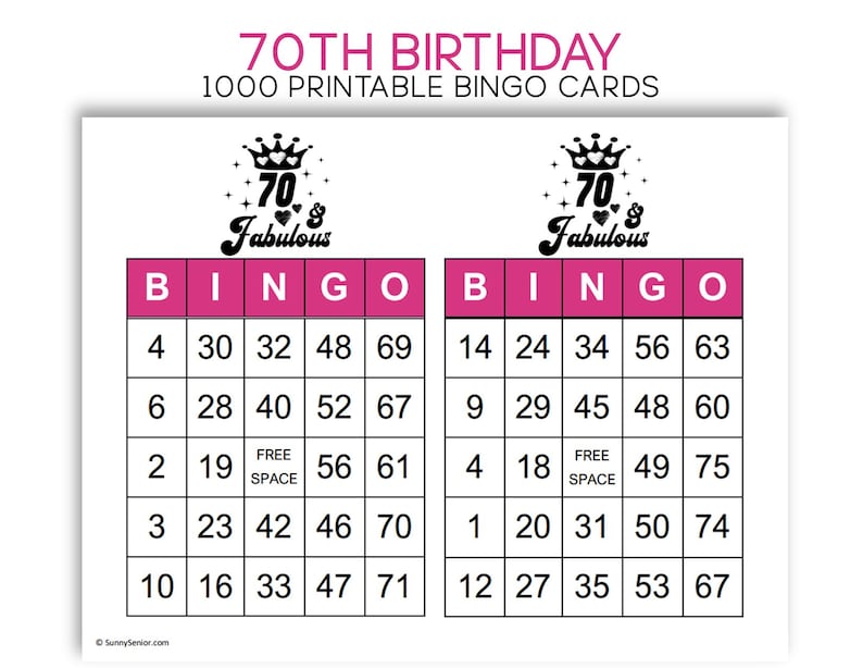 Celebrate 70 With These Birthday Bingo Cards - 1000 Printable Pack - Etsy