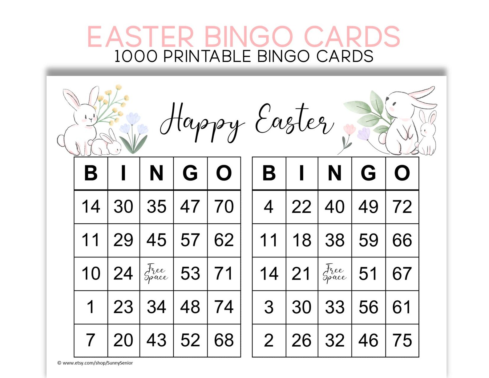 1000 Printable Easter Bingo Cards - Fun Holiday Game for Kids, Families ...