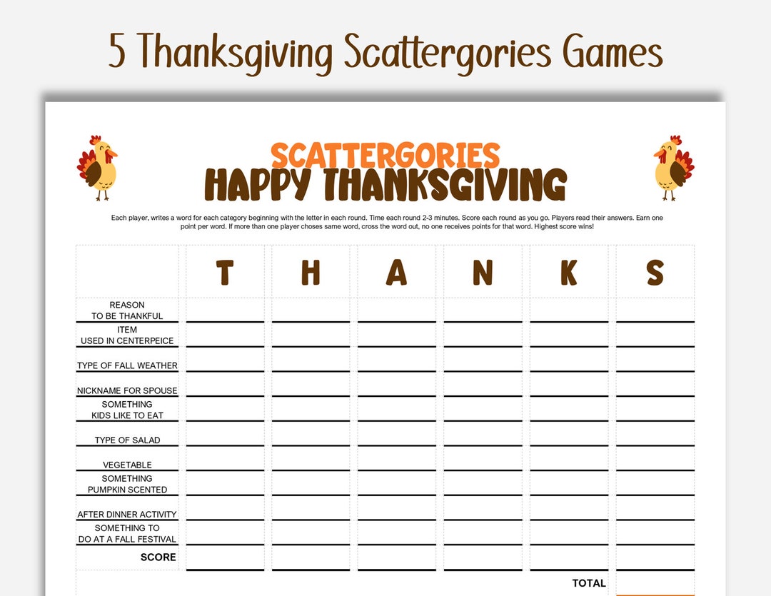 5 Pack Harvest Feast Thanksgiving Scattergories Games - Etsy