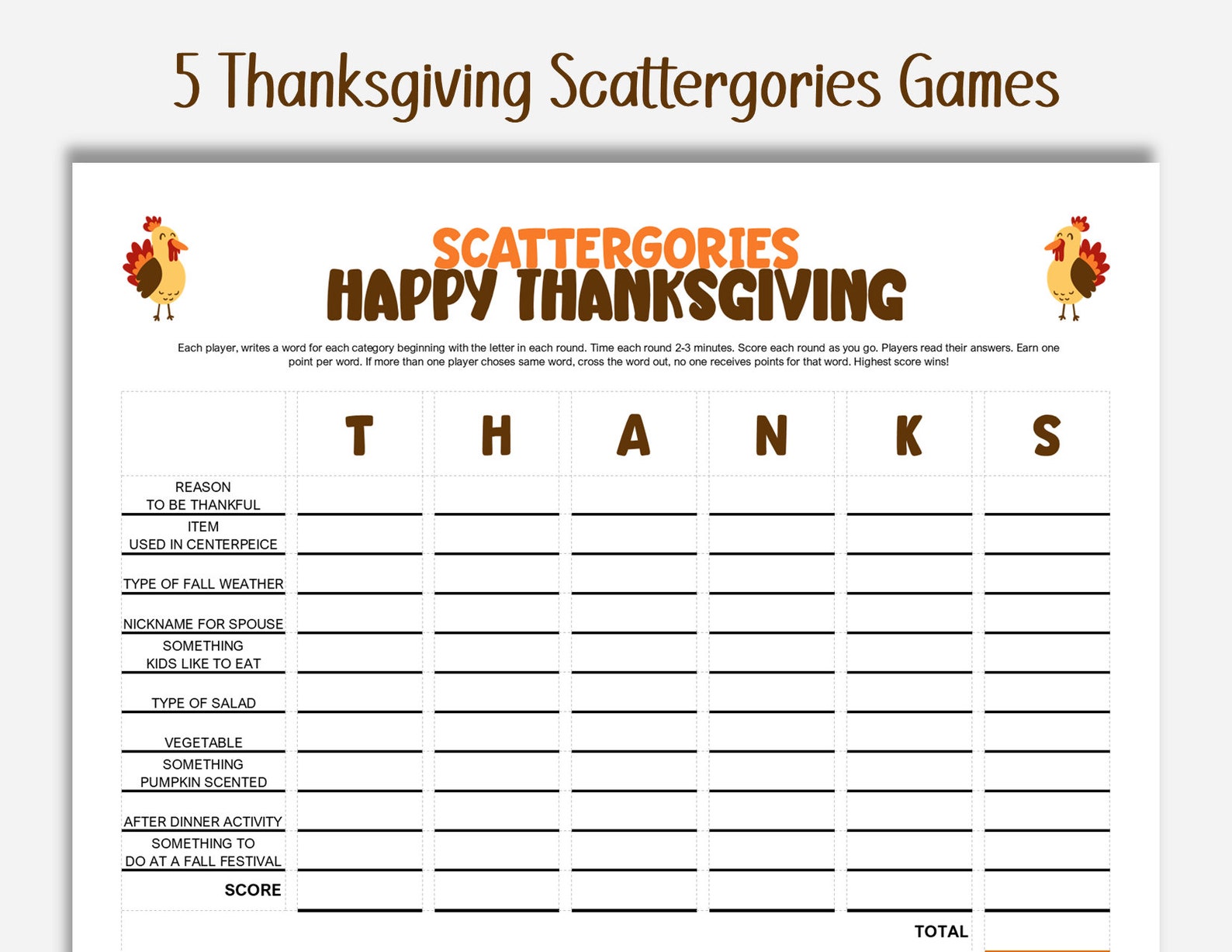 5 Pack Harvest Feast Thanksgiving Scattergories Games - Etsy