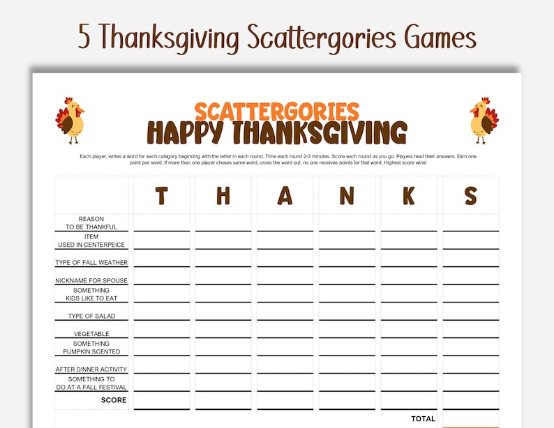 5 Pack Harvest Feast Thanksgiving Scattergories Games - Etsy