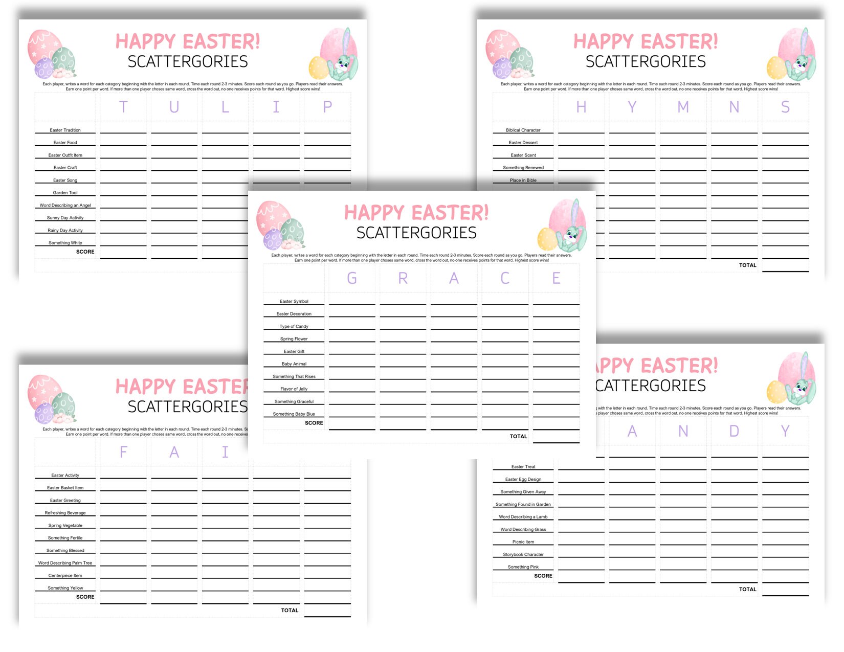 Easter Scattergories Printable Game Pack - Etsy