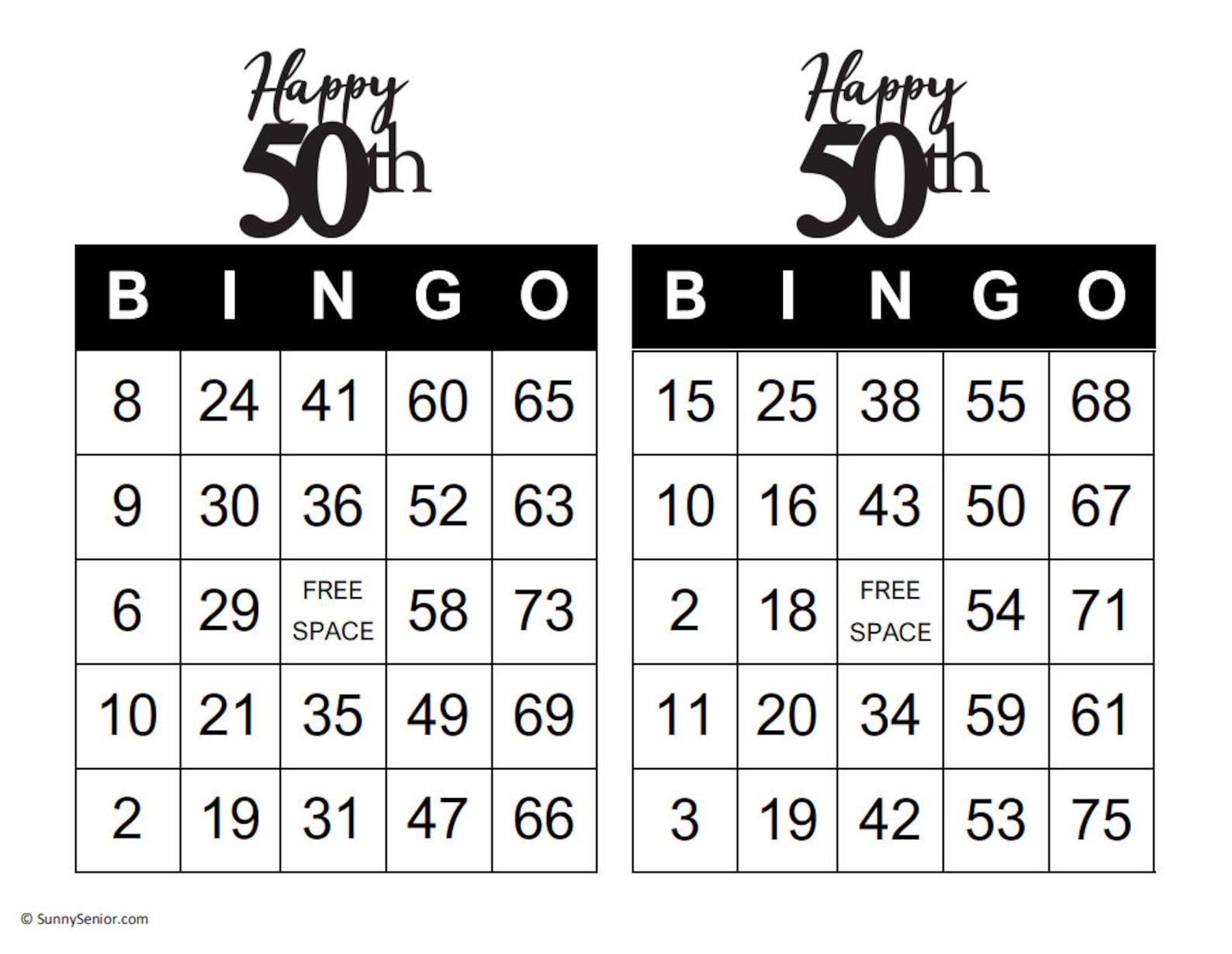 Happy 50th Birthday Printable Bingo Cards - Set of 1000 - Etsy