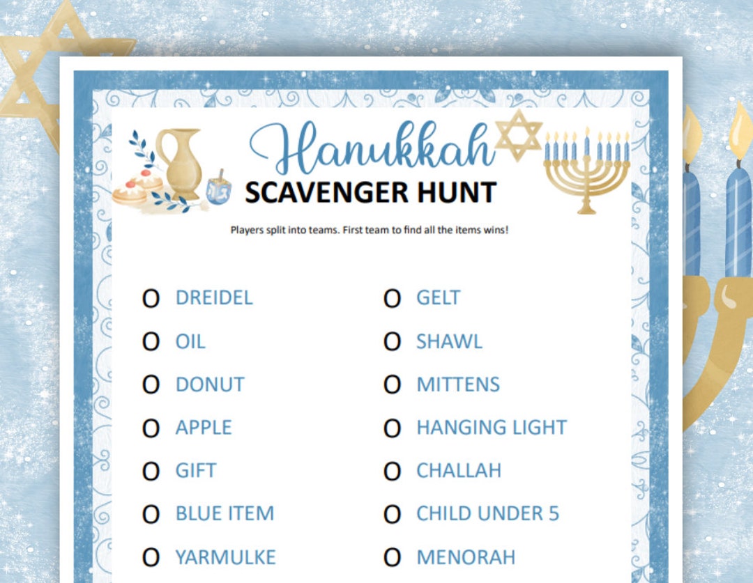 Hanukkah Scavenger Hunt, Printable Chanukah Games for Kids, Adults and ...
