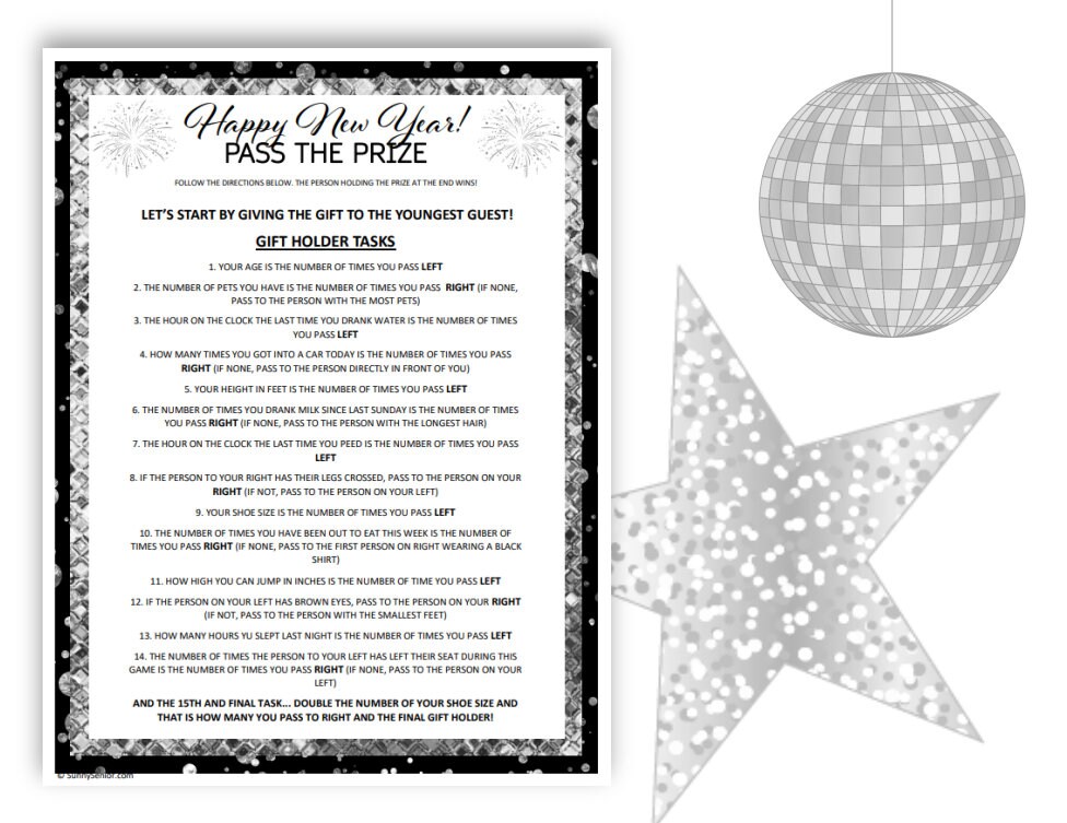 New Year's Eve Pass the Prize, Printable Holiday Activities. New Years ...