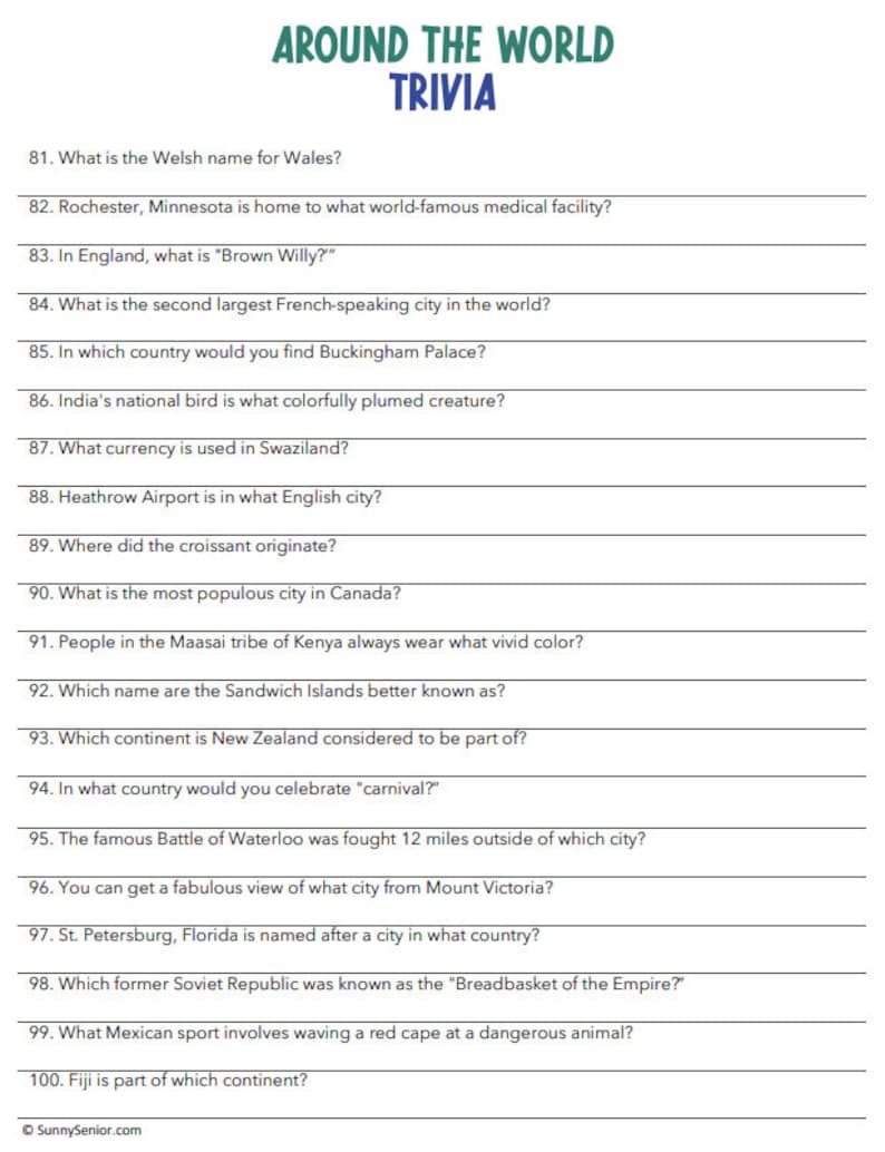 Global Odyssey: Printable Around the World Trivia Pack - Etsy