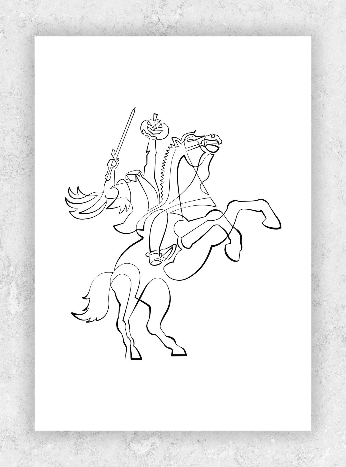 Headless Horseman // Printable Single Line Horror Drawing, Wall Art ...
