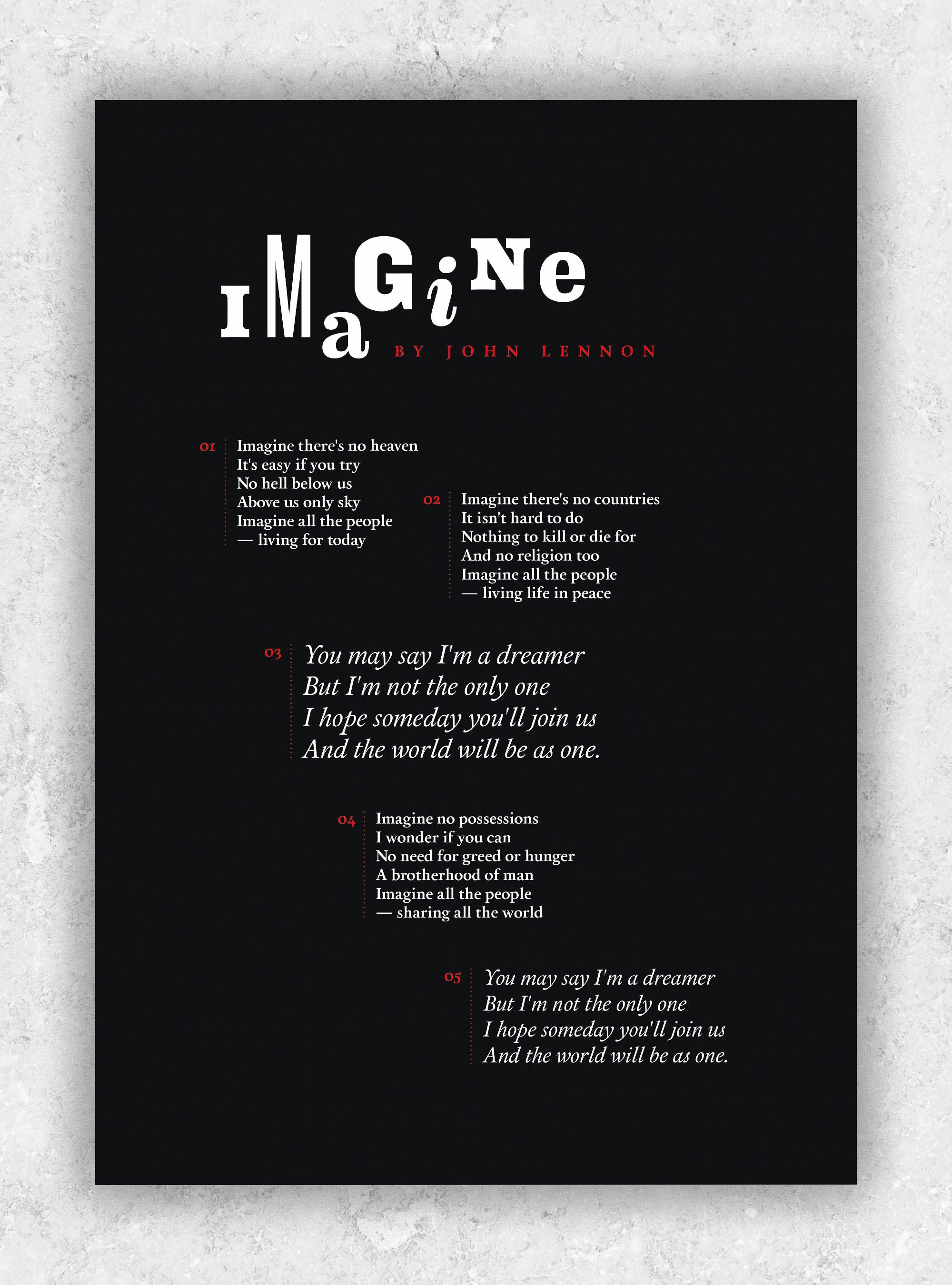 Imagine by John Lennon // Printable Typographic Song Lyrics Poster ...