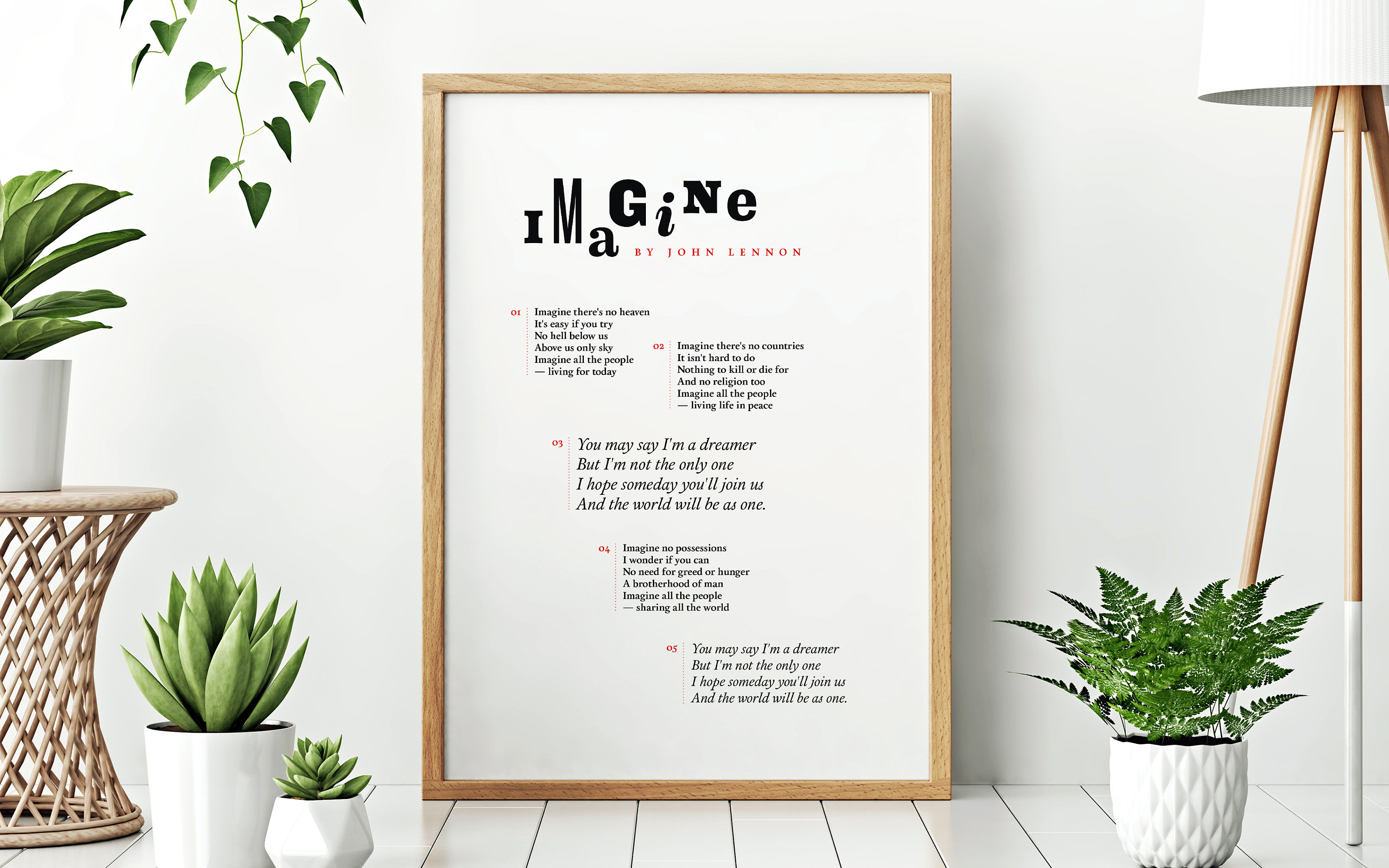 Imagine by John Lennon // Printable Typographic Song Lyrics Poster ...