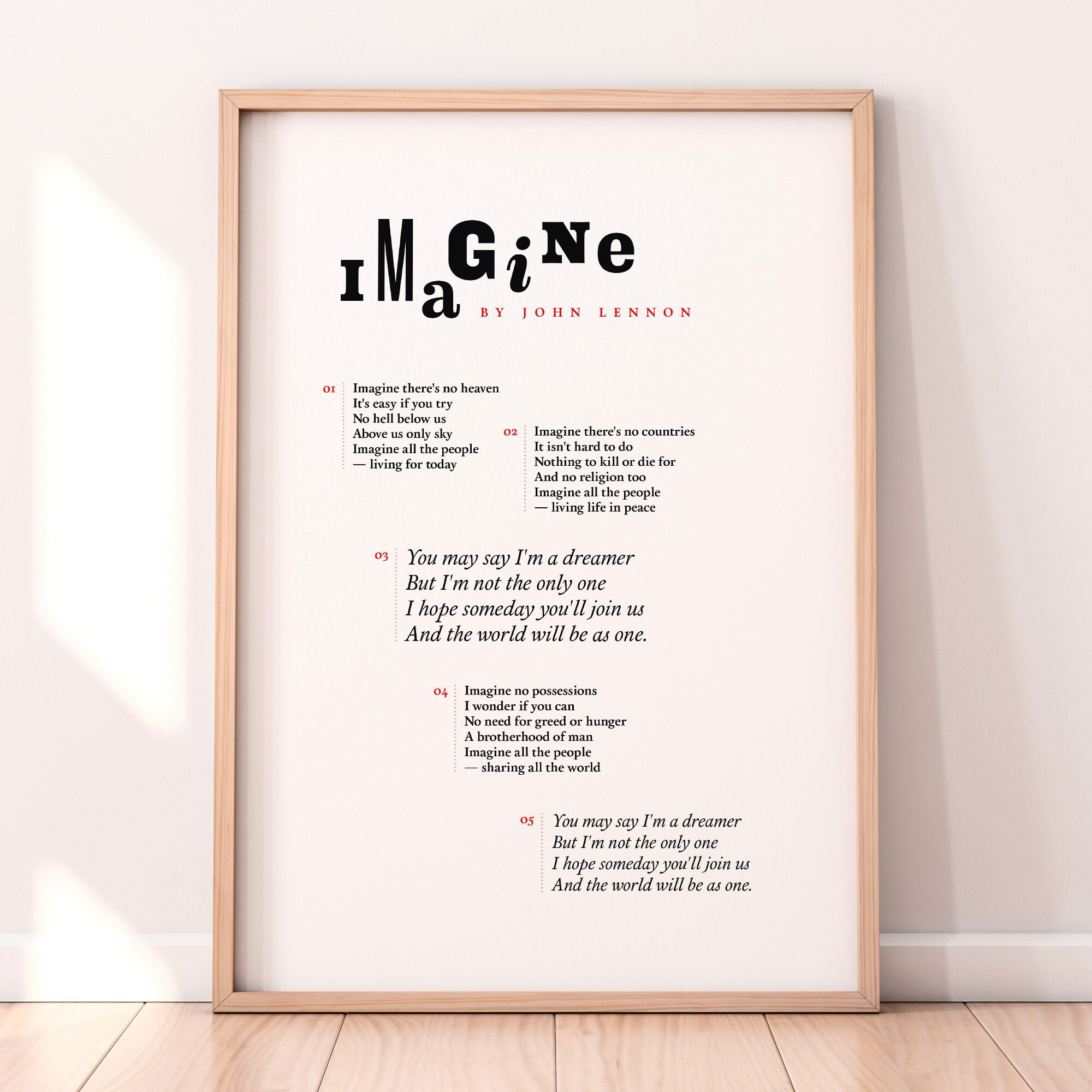 Imagine by John Lennon // Printable Typographic Song Lyrics Poster ...