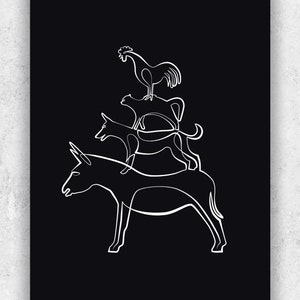 Bremen Musicians // Printable Single Line Drawing, Fairy Tale Wall Art ...