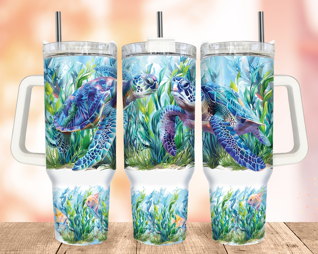 Sea Turtle 40 Oz Tumbler Wrap, Sea Life 40oz Tumbler PNG, 40 Oz Quencher Wrap, Under Water World ...