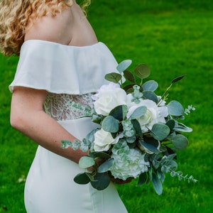 Boho Wedding Bouquet White Rose Bridal Bouquet Silk Flower - Etsy