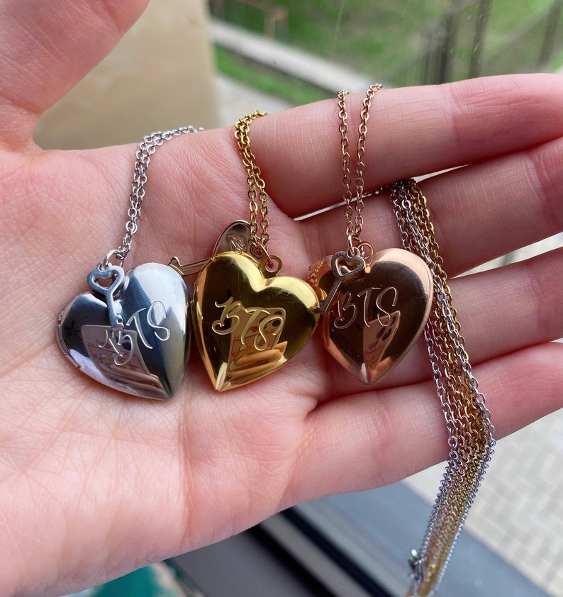 BTS Heart Locket & Key NECKLACE gold Silver and Rose Gold - Etsy